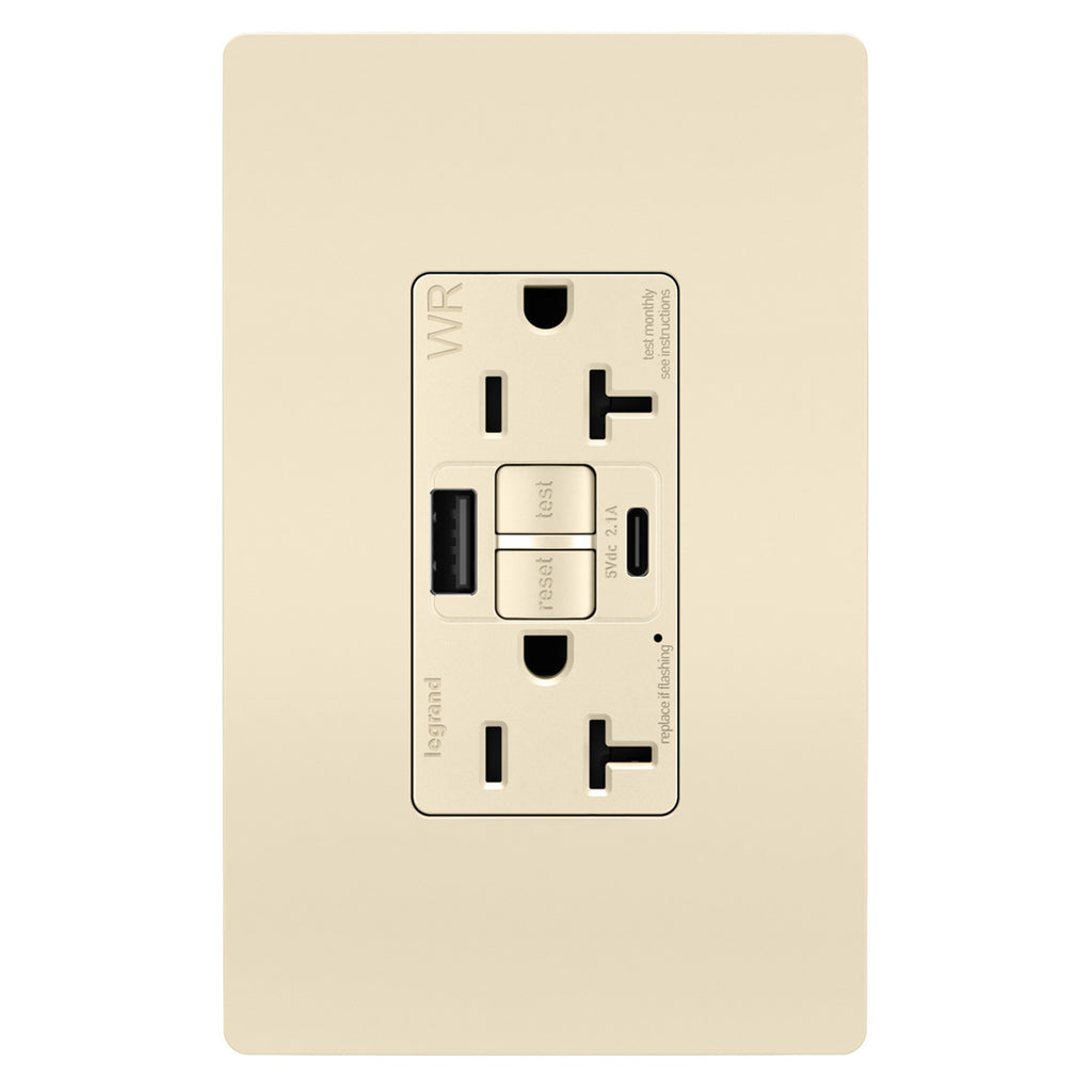 Radiant 20A Tamper Resistant Outdoor Self test GFCI USB Type A/C Outlet ...