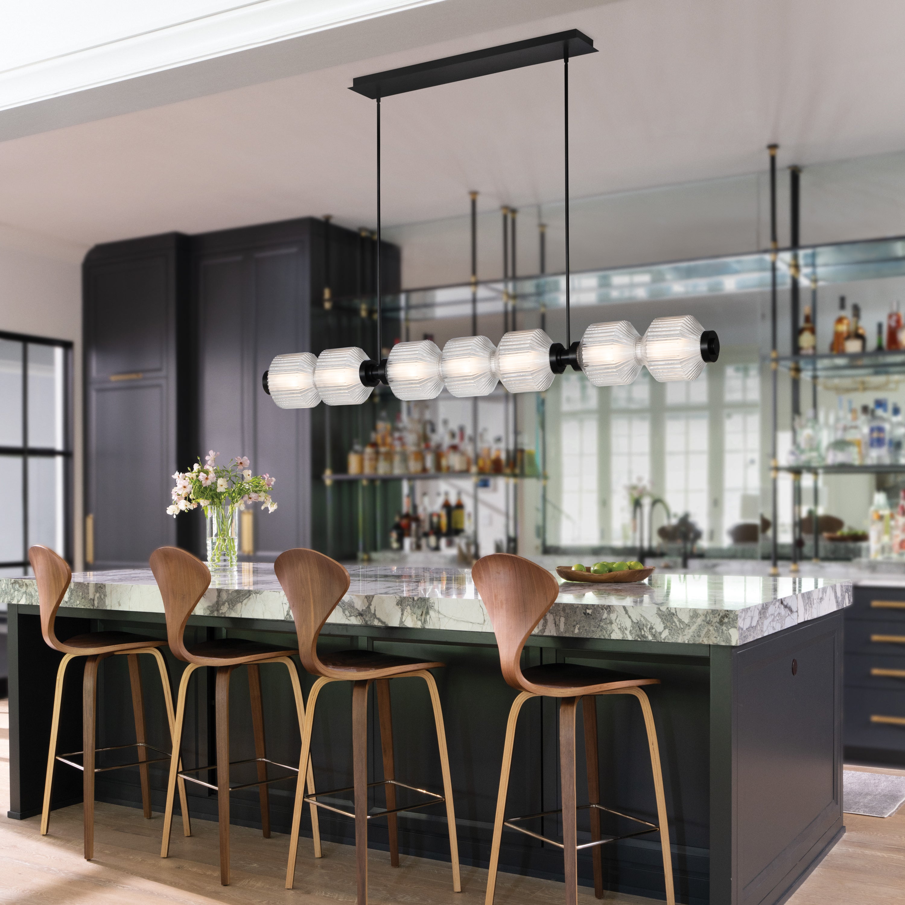 Reign Seven Light Linear Chandelier By Frederic Ramond